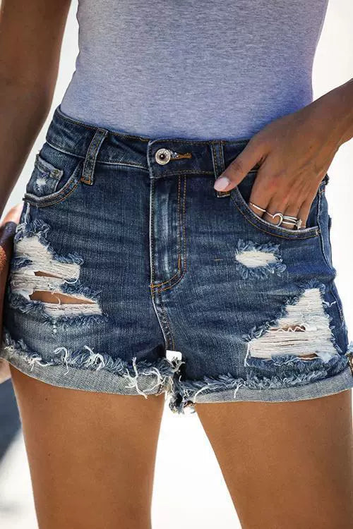 Dark coloured personalised ripped super short jeans – Urclover